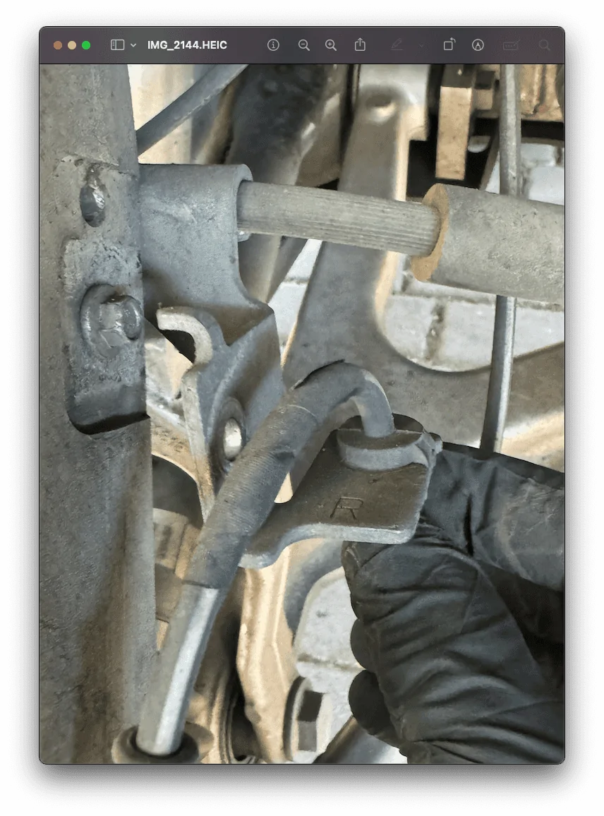 Rotated tires found both front tire pressure sensor cables hanging free ...