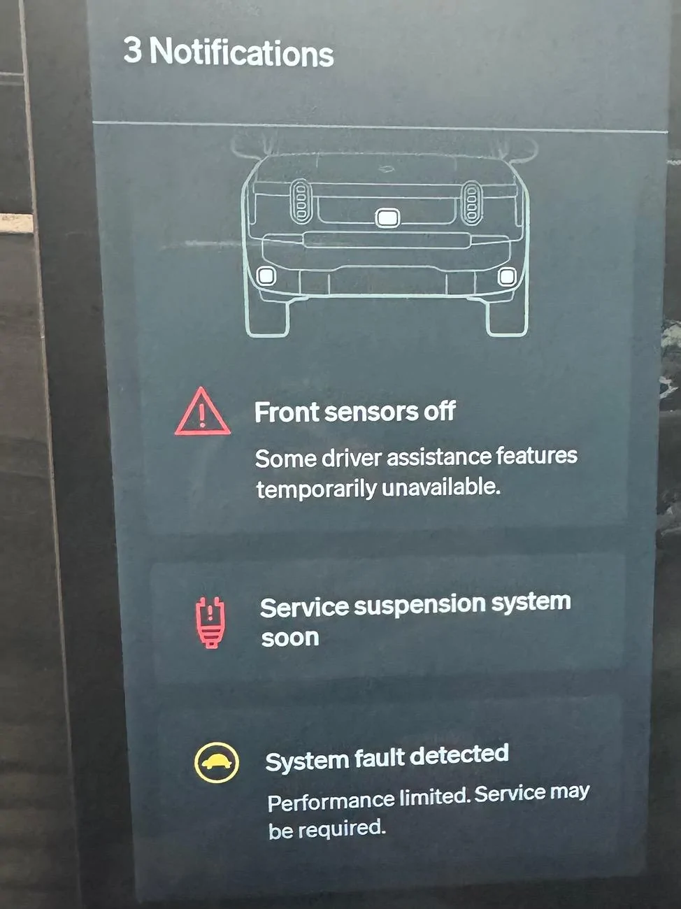 System Fault: Front Sensor Off, Service Suspension System Soon | Rivian ...