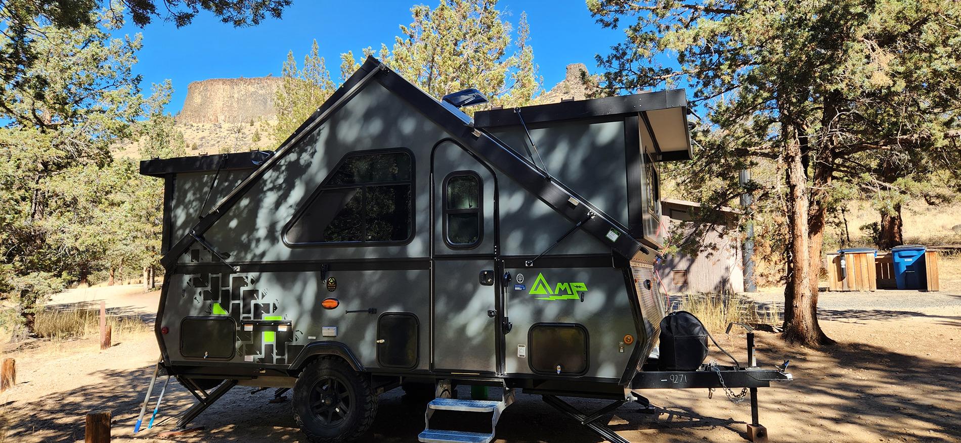 Newberry Volcano Oregon Trip Towing "All-Electric" Aliner AMP | Rivian ...
