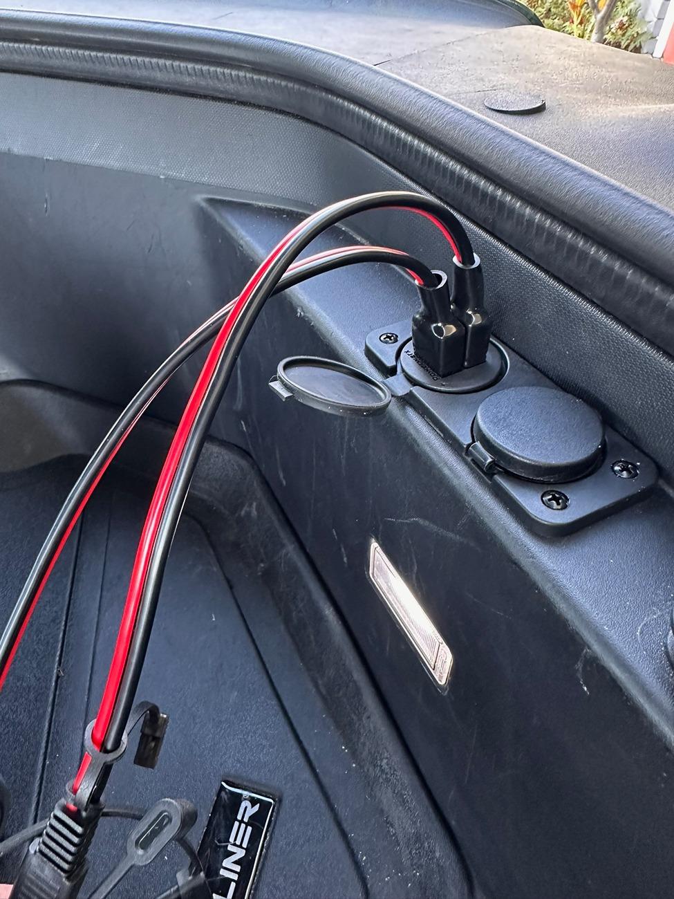 Installed frunk wired solar-capable 12v battery tender to reduce ...