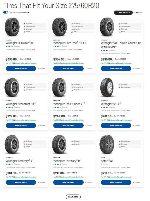 20" Inch - Goodyear Territory AT 275/60/20 Factory AT tires + saving ...