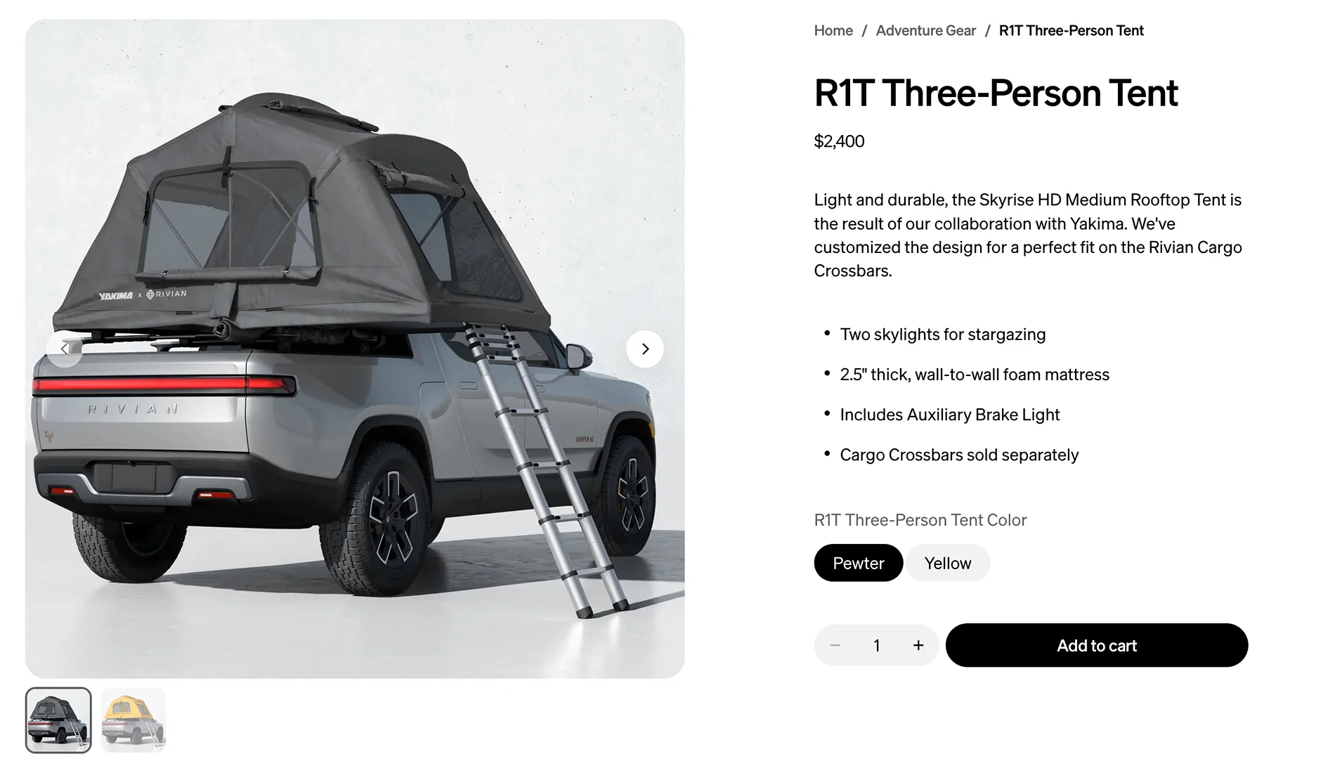 Rivian x Yakima R1T tent is back in Gear Shop, with add-on 3rd brake ...
