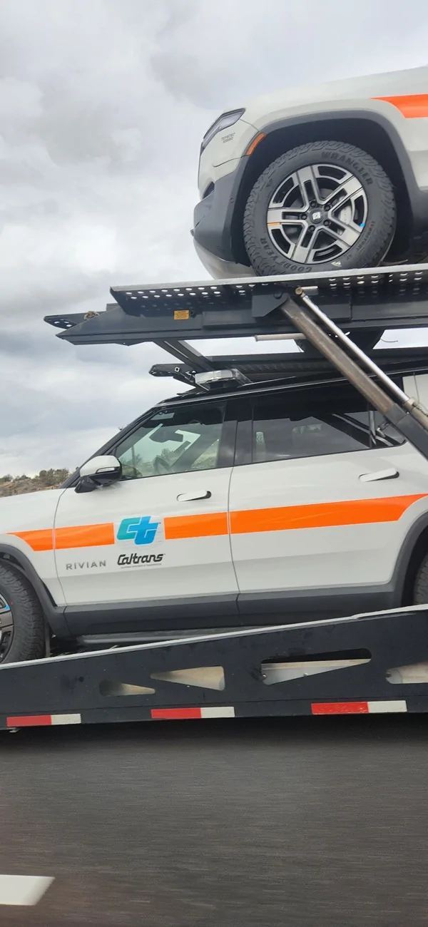 Caltrans Rivians spotted on transports and in the field | Rivian Forum ...