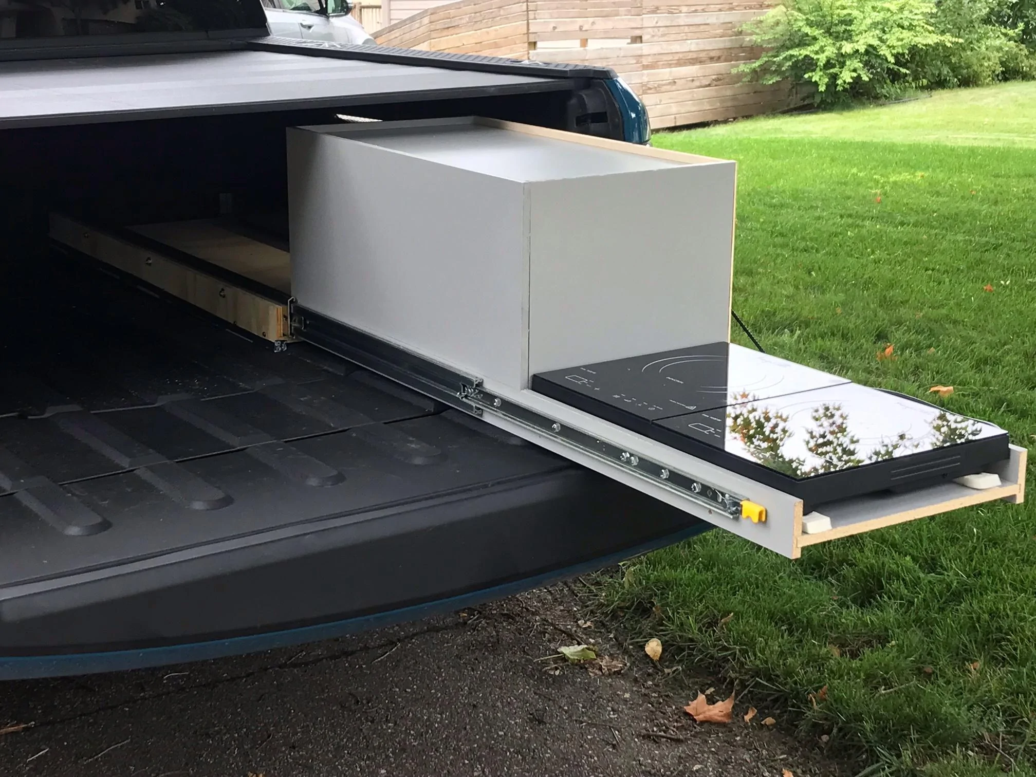 Our home made design for a slide out camp kitchen | Rivian Forums - R1T ...