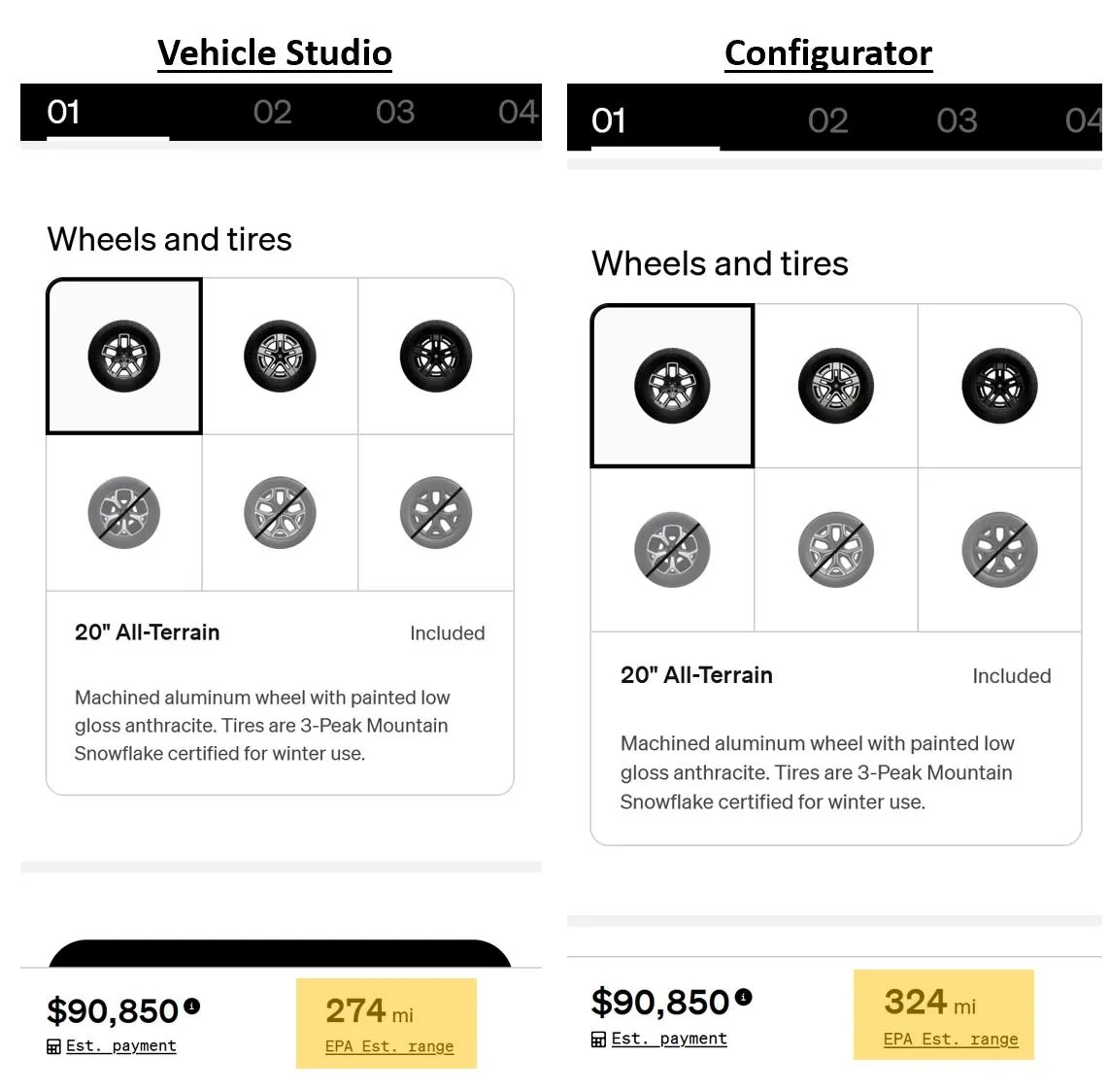 Range Variation between Studio and Configurator | Rivian Forum - R1T ...