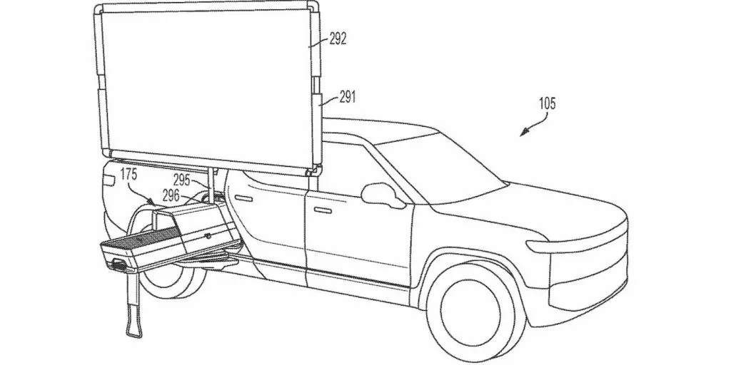 Rivian patents a R1T mobile movie projector kit (w/ projector, screen ...