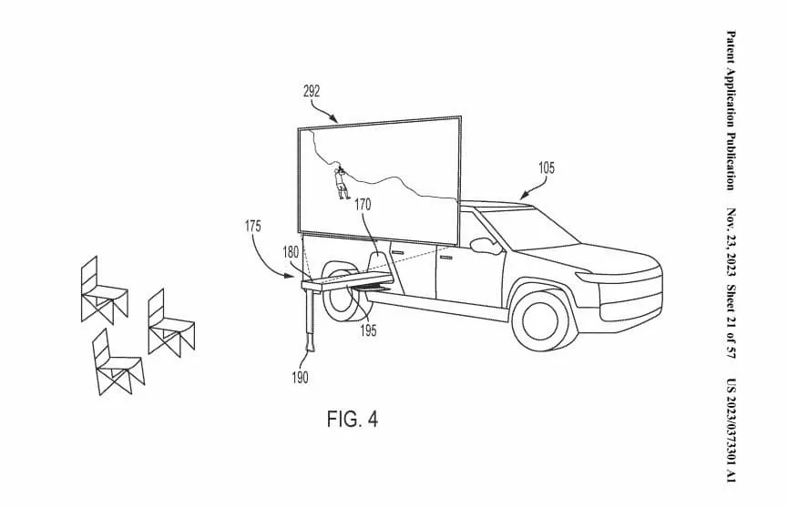 Rivian patents a R1T mobile movie projector kit (w/ projector, screen ...