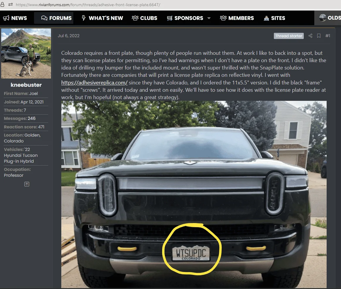 Rivian Aluminum License Plate with Name and Logo Installed Pics ...
